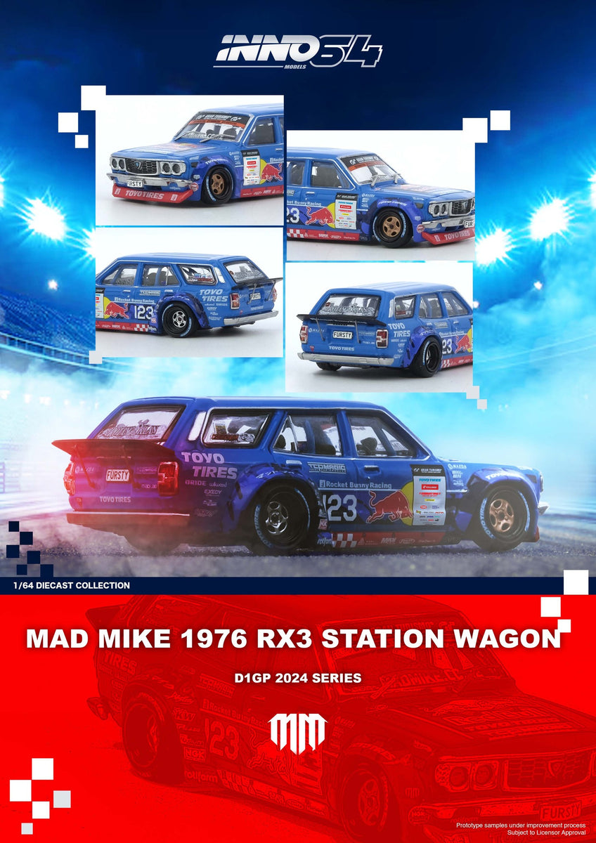 (Preorder) Inno64 1:64 Mad Mike 1976 Mazda RX3 Wagon | Unrivaled USA