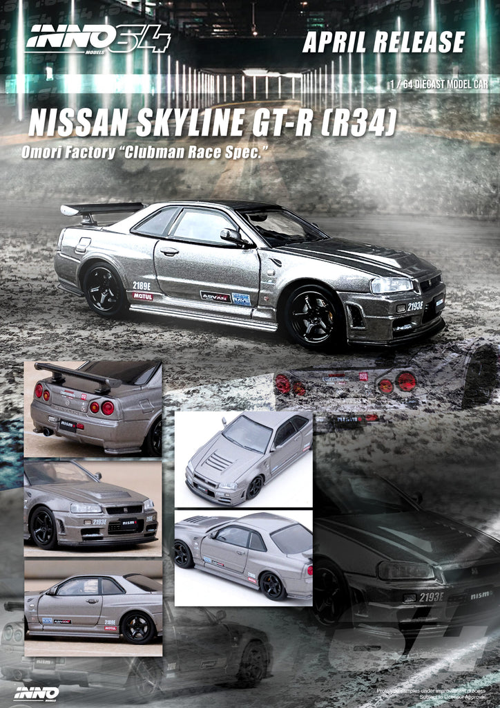 Inno64 1:64 Nissan Skyline GT-R (R34) 'Clubman Race Spec' Tuned by Nismo Omori Factory ...